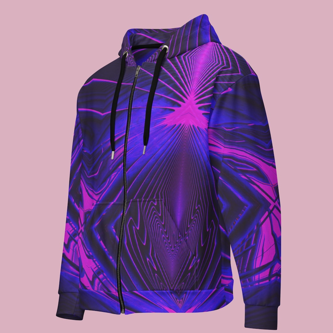 EDM Festival All Over Print Full Zip up Hoodie Neon Techwear Jacket ...