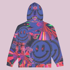 Trippy Smiley Zip up Hoodie 90s Nostalgia Streetwear Hoodie Retro EDM ...