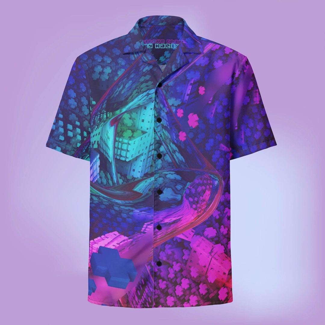 Psychedelic Neon Button up Shirt Techwear Cyber Shirt Button Down Rave ...