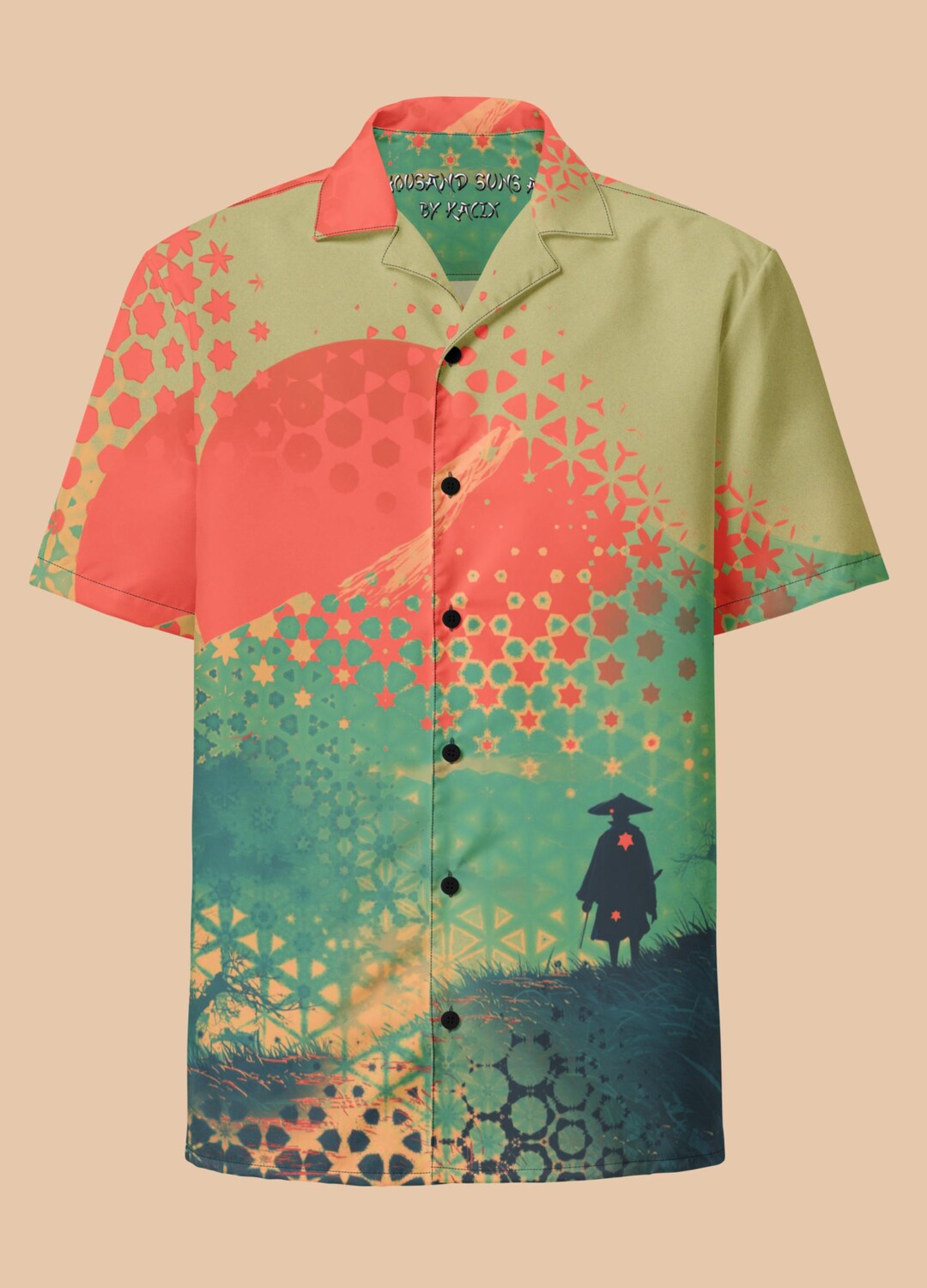 Samurai Dreamcore Button-up, Oversized Japan Sunset Shirt, Pastel Retro ...