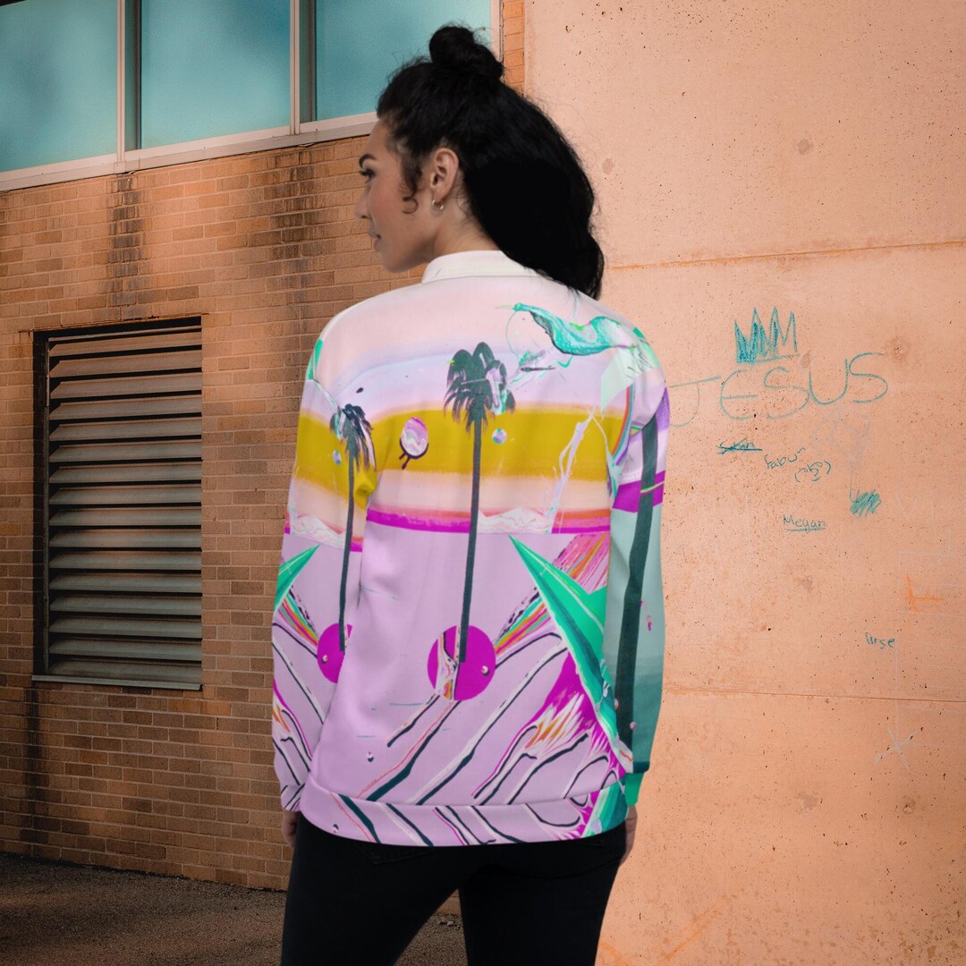 Pink Vaporwave Bomber Jacket, Rave Designer Jacket, Urban Streetwear ...
