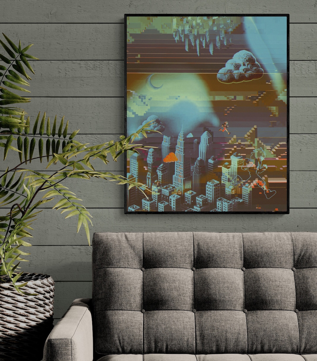 Retro Game Arcade Poster Nostalgia Cyber Sepia Wall Art Glitch Pixel ...