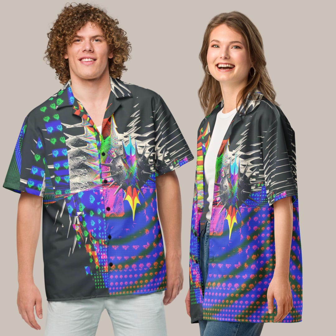 Cyber Heart Rave Button Up, Glitchcore Valentine Shirt, Oversized ...