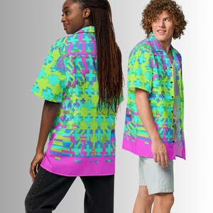 Neon Rave Party Button up Shirt Bold Geometric Streetwear Button Down ...