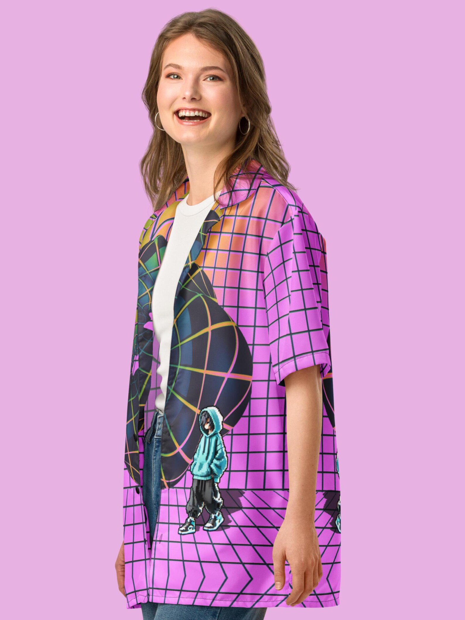 Pink Frutiger Aero Button up Shirt, Webcore Vaporwave Hawaiian Shirt ...