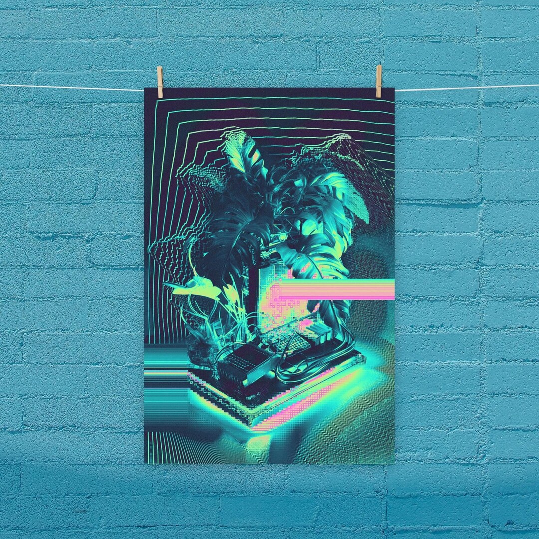 Monstera Vaporwave Wall Art, Trippy Retro Futurism Wall Art Gift for ...