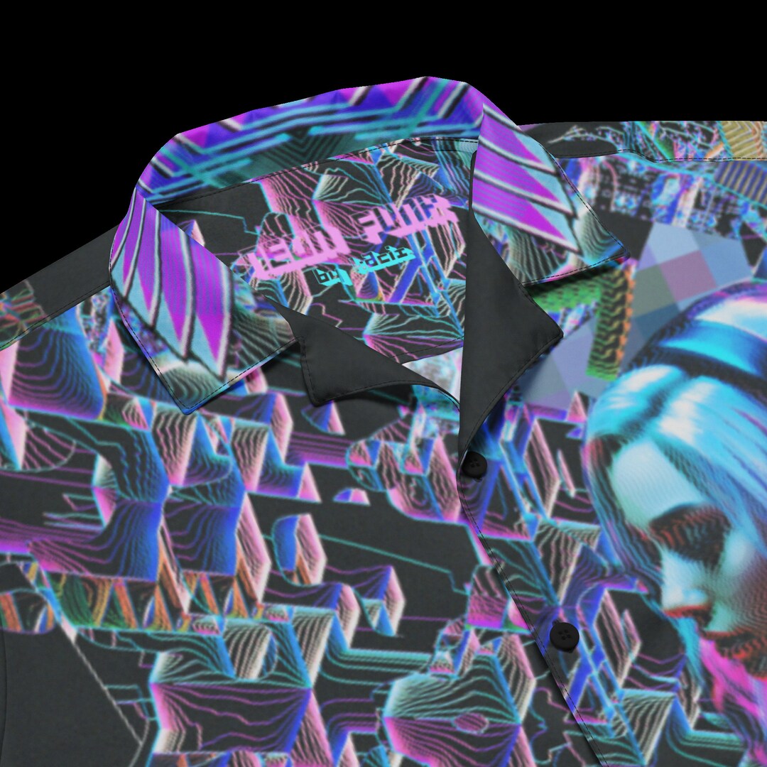 Neon Cyberpunk Button Down Shirt Rave Music Festival Clothing Dance Hip ...