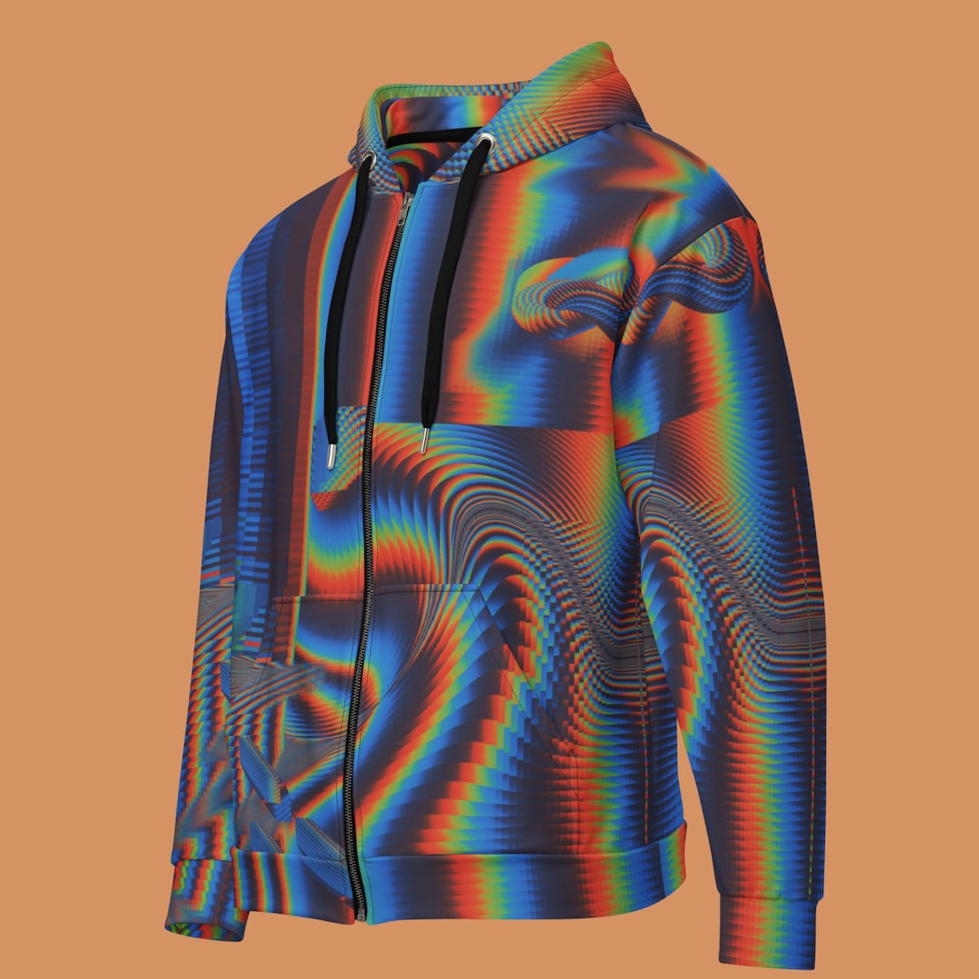 Holographic Illusion Full Zip up Hoodie Bold Workout Clothes Rave ...