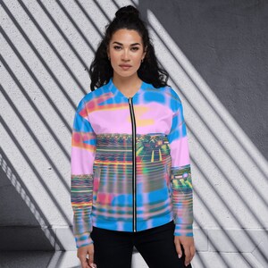 Retro Vaporwave Bomber Jacket Pink Blue Racer Graphic Streetwear Jacket ...