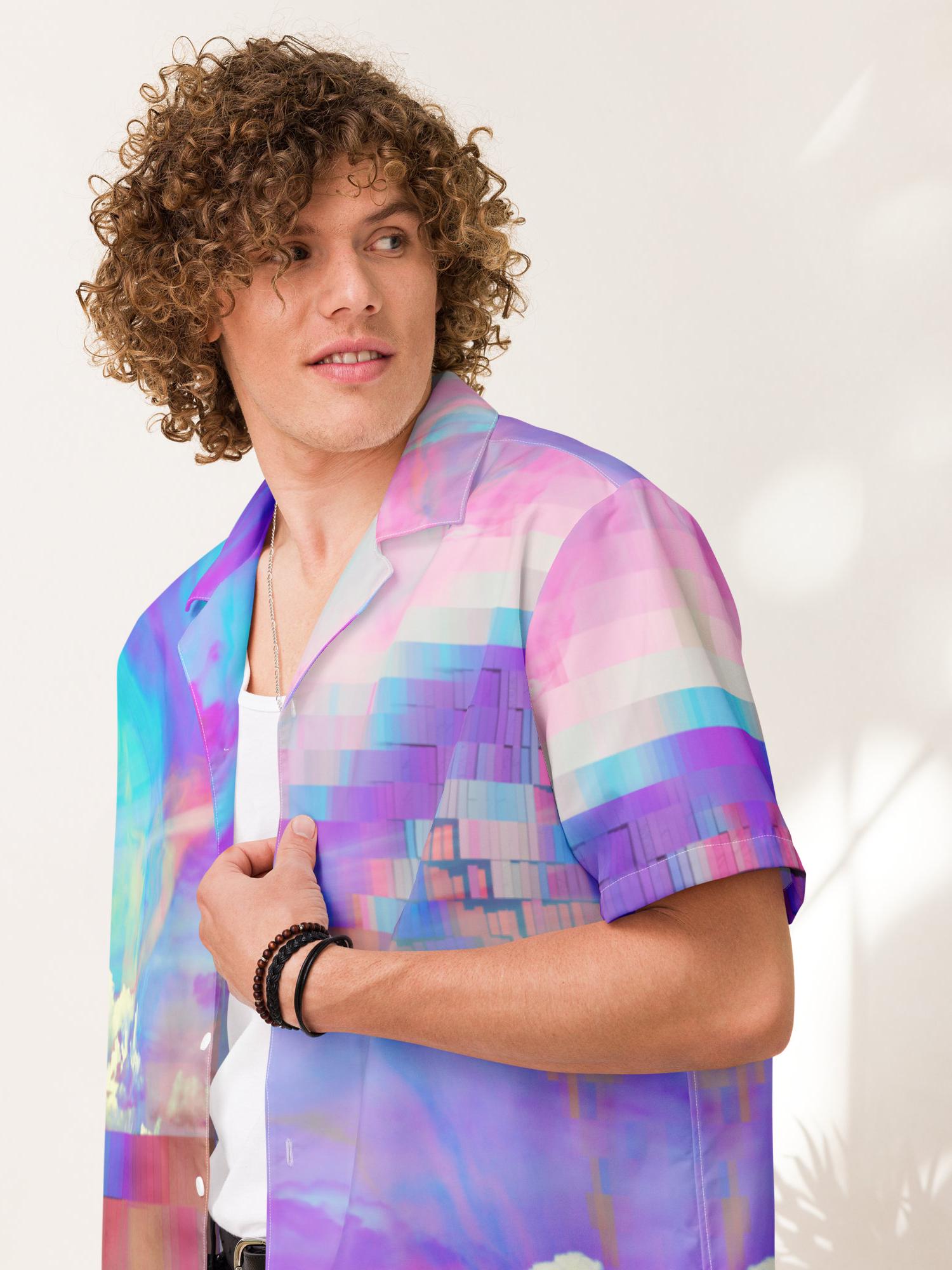 Dreamy Frutiger Aero Hawaiian Shirt, Trippy Clouds Button Down Shirt ...