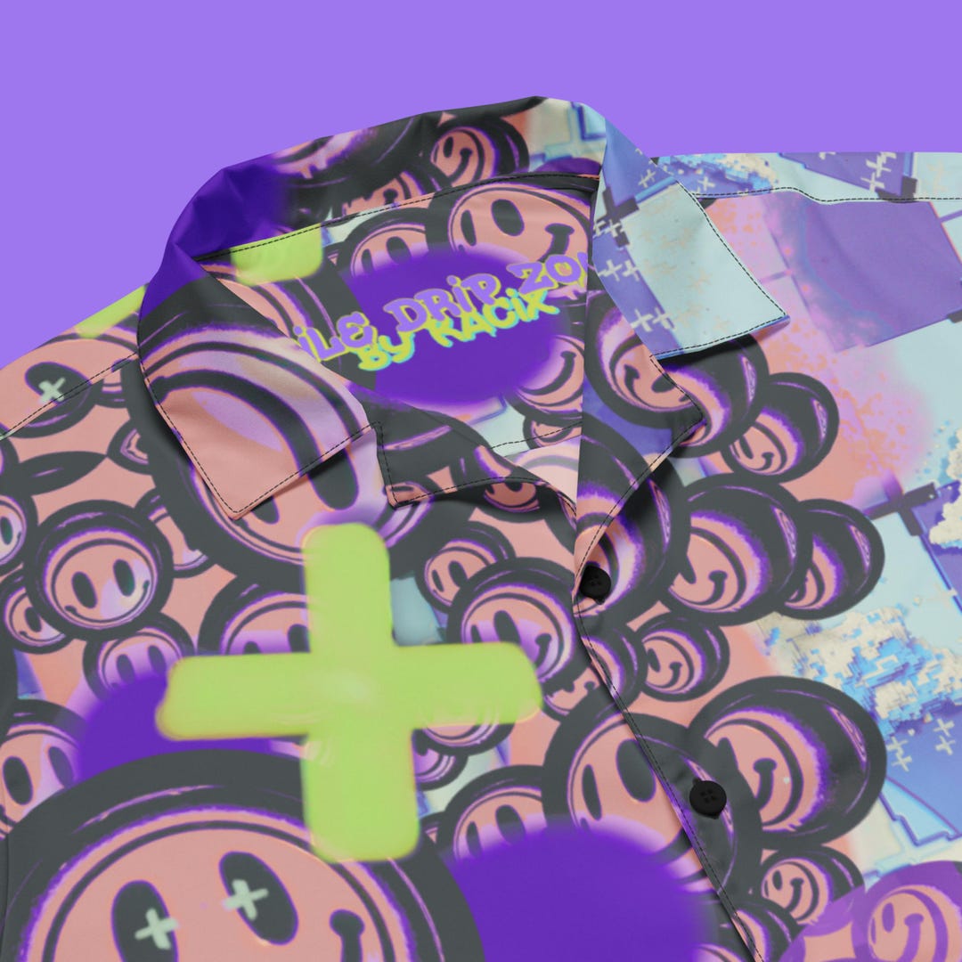 Funky Retro Rave Button Down Shirt Smiley Face Hawaiian Shirt Quirky ...