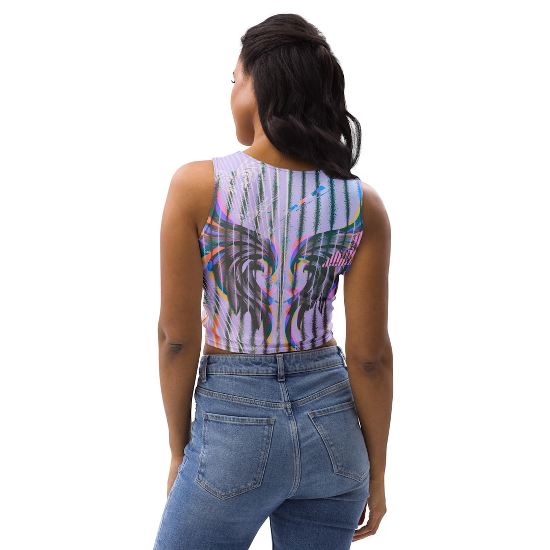 Glitch Angel Wings Crop Top, Sleeveless Bodycon Tank, Cyber Rave Top ...