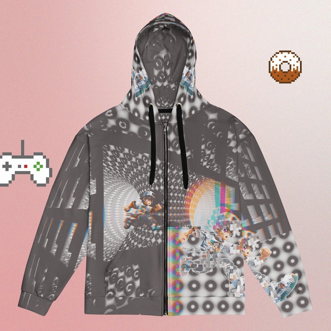 Retro Futurism Gamer Hoodie Arcade Zip up Hoodie Cyber Trippy ...