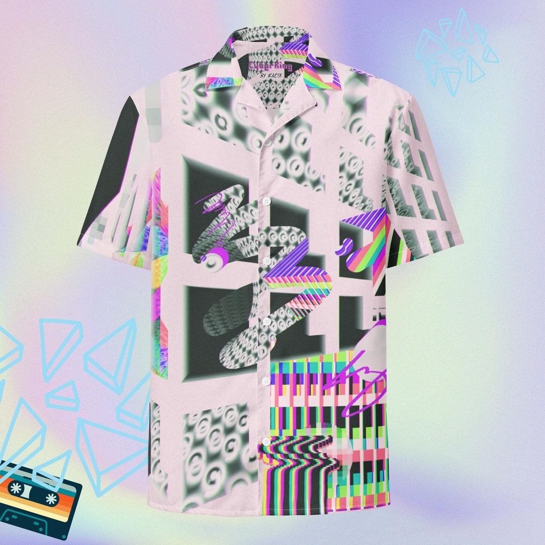 Bold Retro Futurism Button Down Shirt Geometric Trippy AOP Tee ...