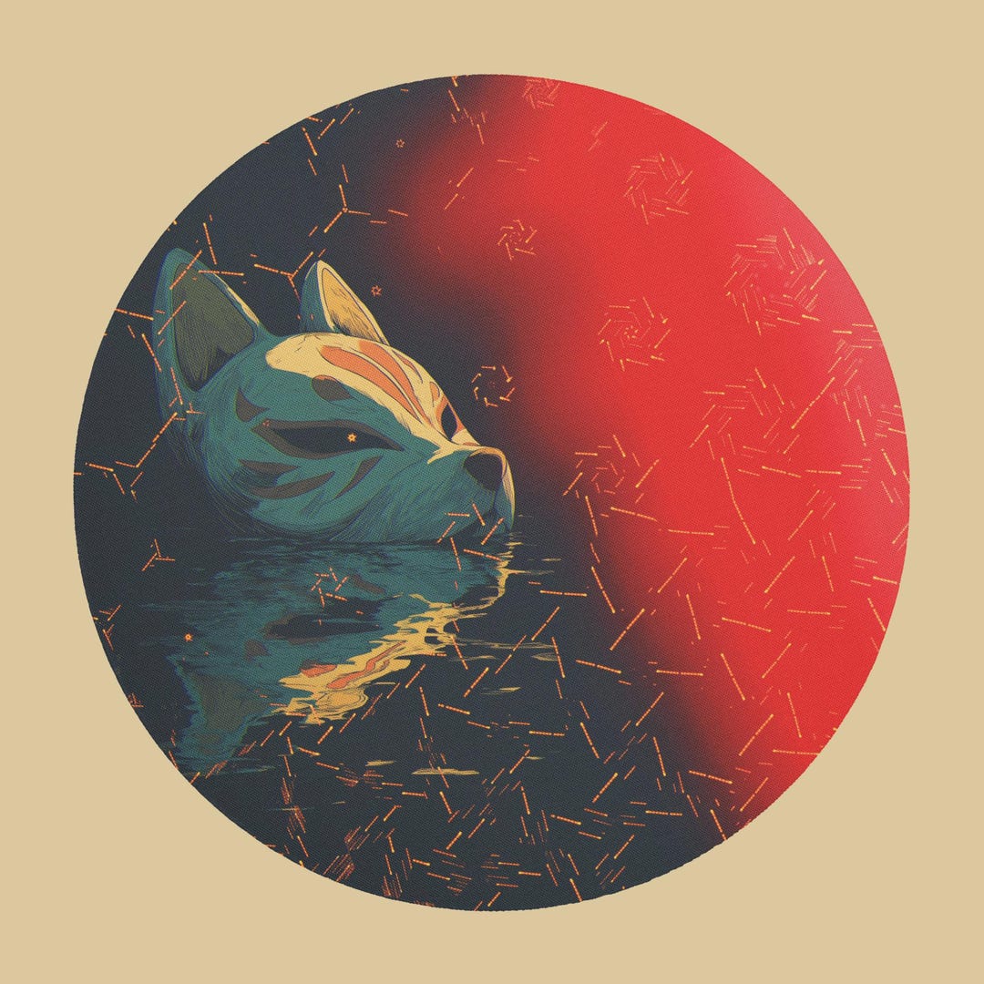 Round Mouse Pad, Kitsune Mask Desk Mat, Japanese Fox Spirit Design, Red ...