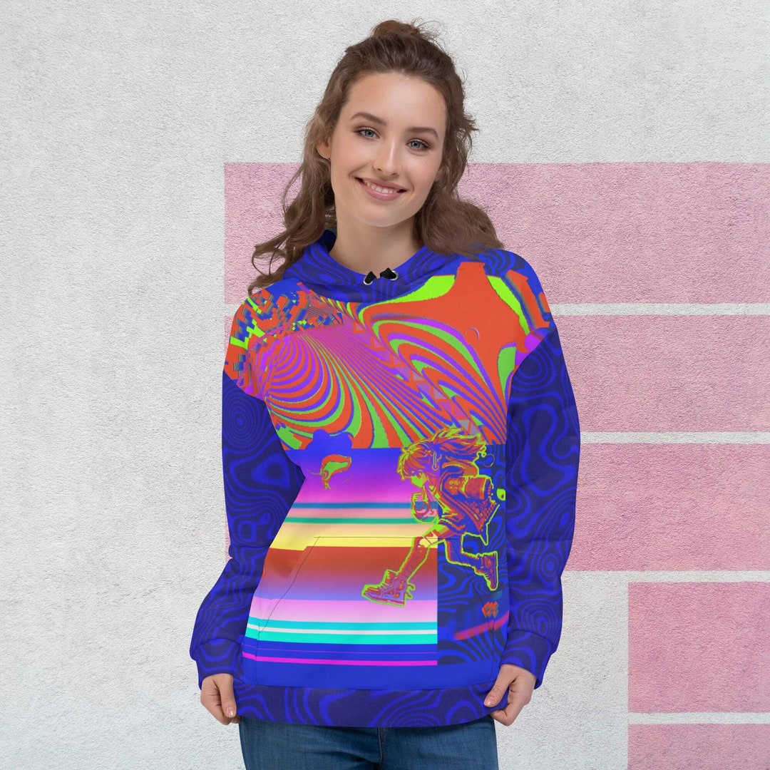 Neon Blue Psychedelic Hoodie Techwear Anime Cyberpunk Sweatshirt ...