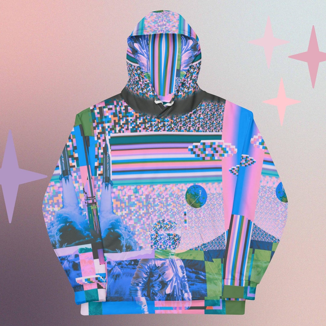 Pastel Techwear Hoodie Retro Futuristic Space Hoodie Trippy Printed ...
