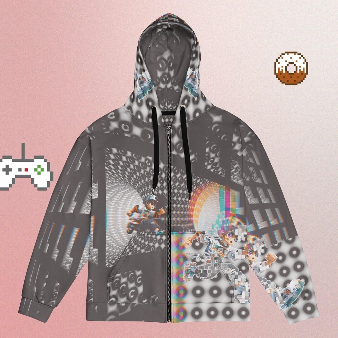 Arcade Gamer Zip up Hoodie, Trippy Retro Futurism Top, Vaporwave ...