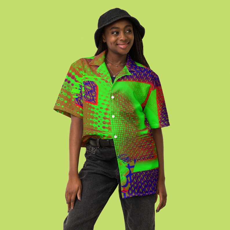 Neon RGB Techwear Button up Shirt Oversized Bold Geometric Retro ...