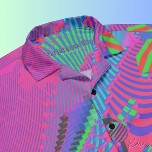 Bold Geometric Button up Shirt Vaporwave Arcade Gamer Button up Rave ...