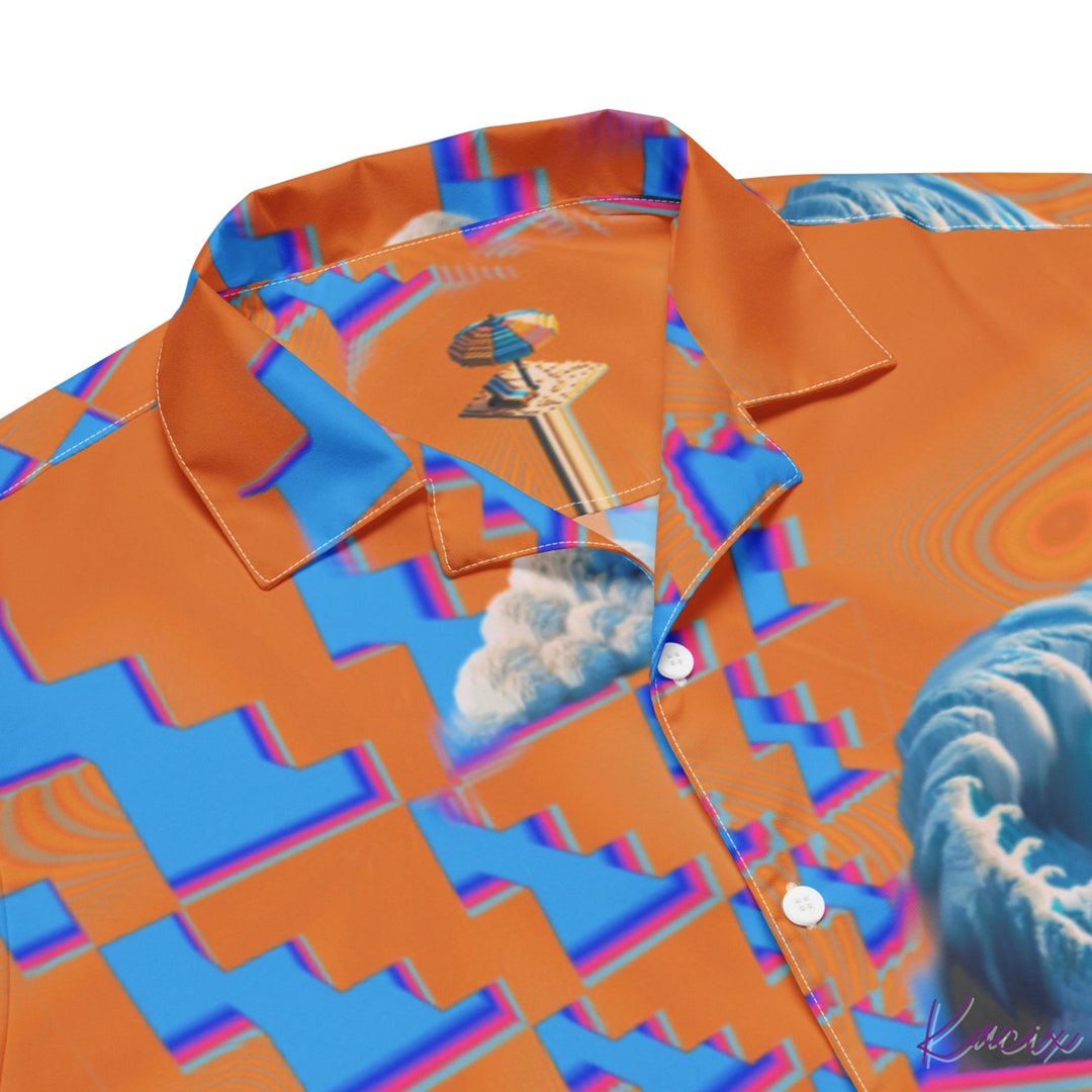 Funky Orange Hawaiian Shirt Arcade Retro Futurism Button Down Shirt ...