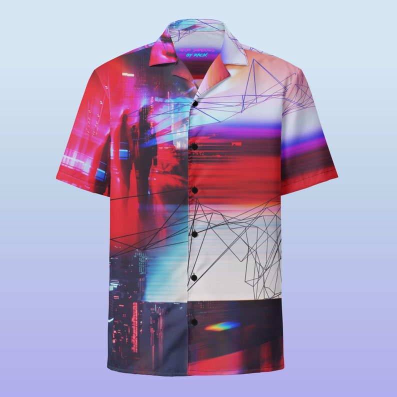 Neon Red Button up Shirt Cyberpunk Cinematic Button Down Shirt Rave ...