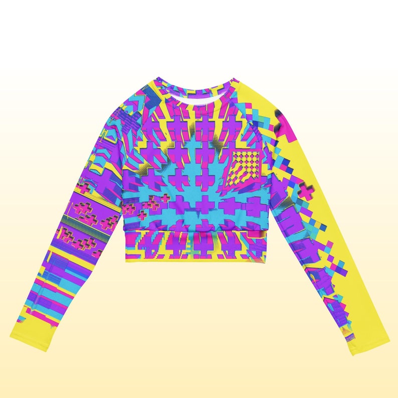 Vibrant Funky Long Sleeve Crop Top Bold Dance Surf Cropped Shirt Gym ...