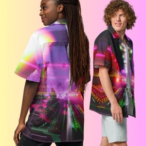 Neon Synthwave Button Down Shirt Cyber EDM Button up Shirt Rave ...