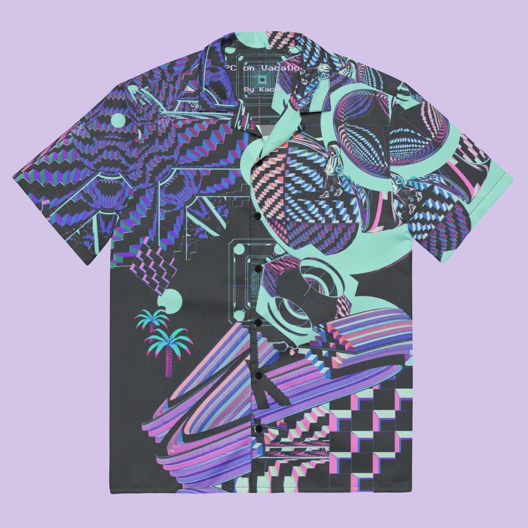Neon Vaporwave Button-up, 90s Tech Nostalgia Artwear, Y2K EDM Festival ...