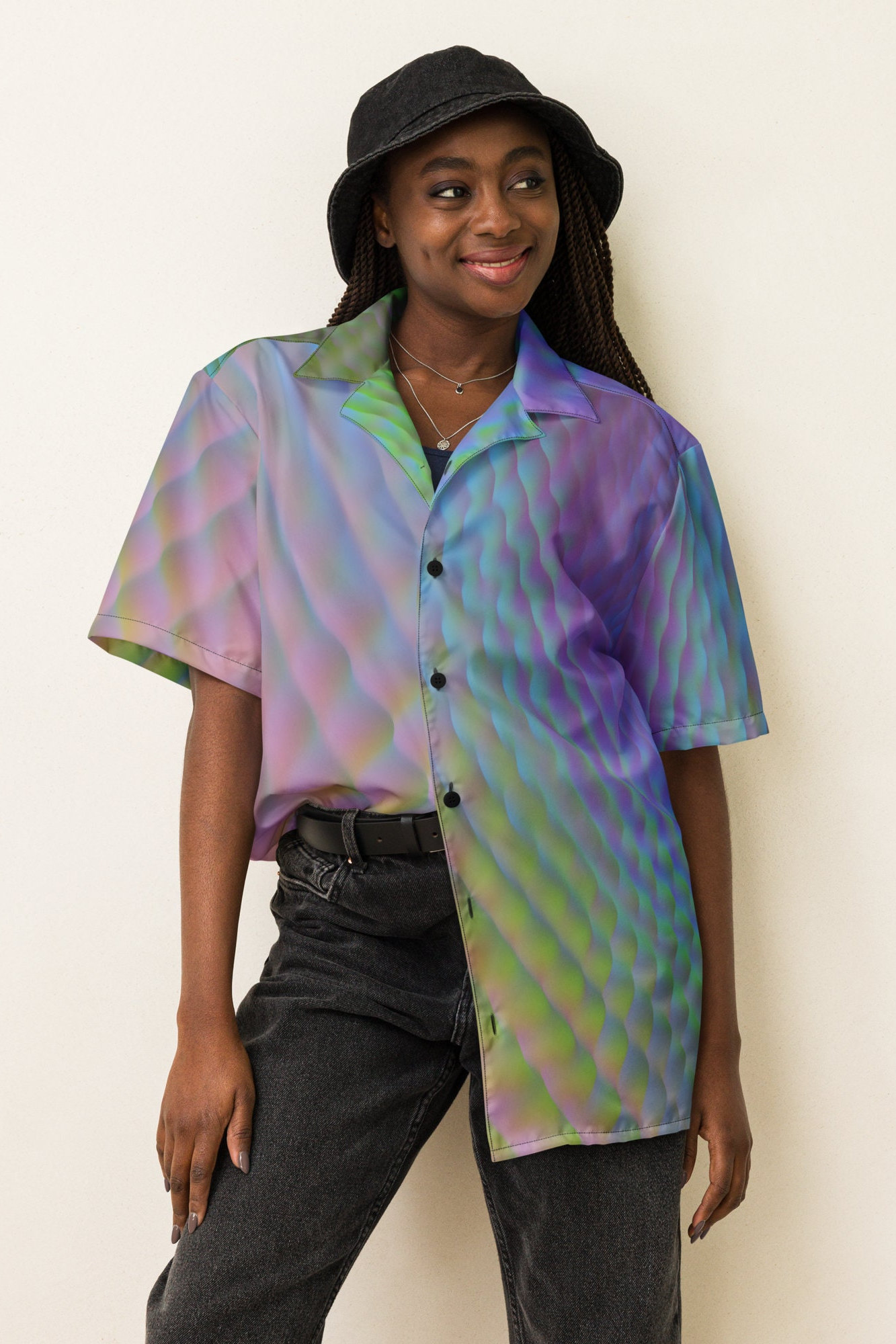Wave Pattern Button Down Shirt Pastel Purple Hawaiian Shirt Gradient ...