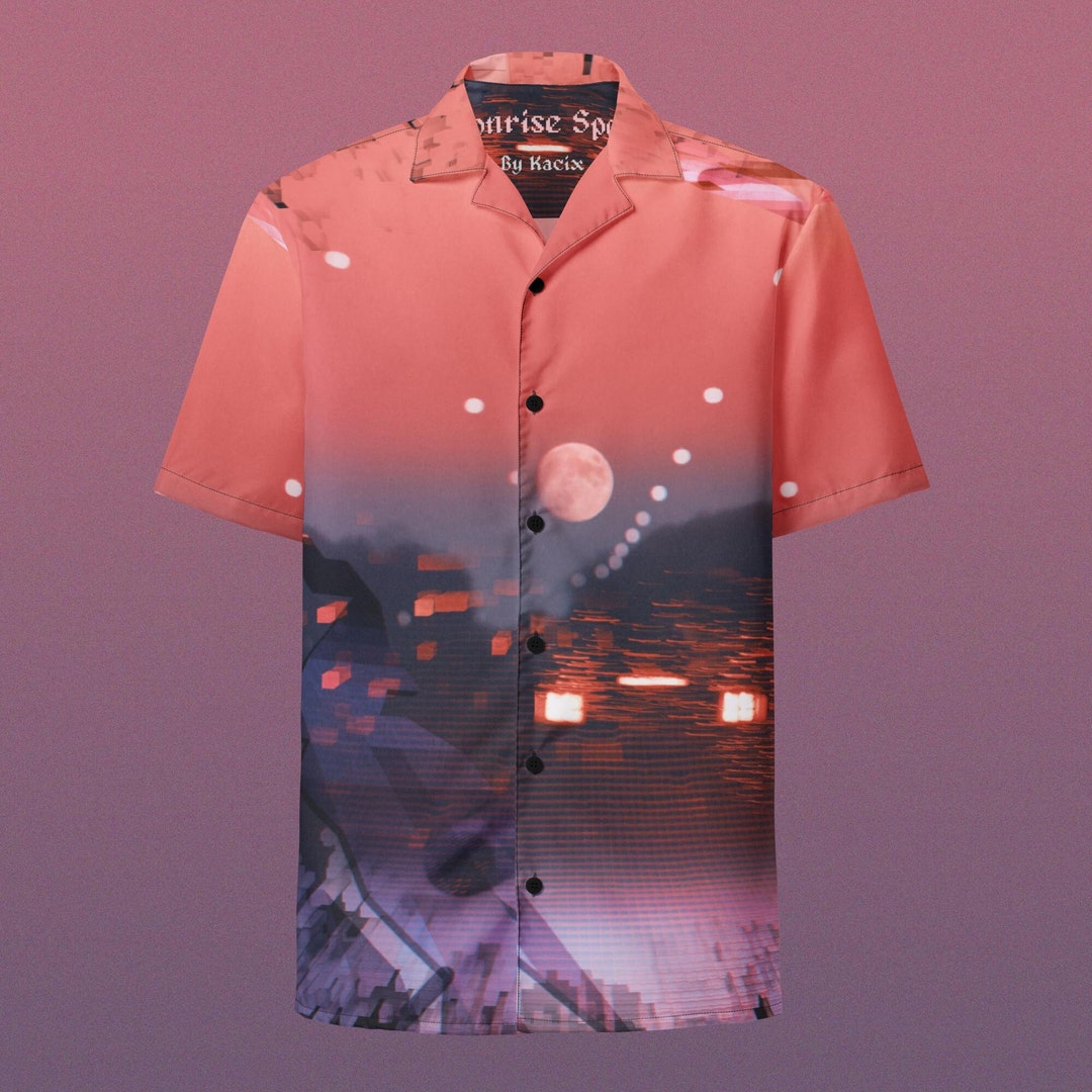 Retro Futurism Button Down Shirt Sunset Gradient Hawaiian Shirt All ...