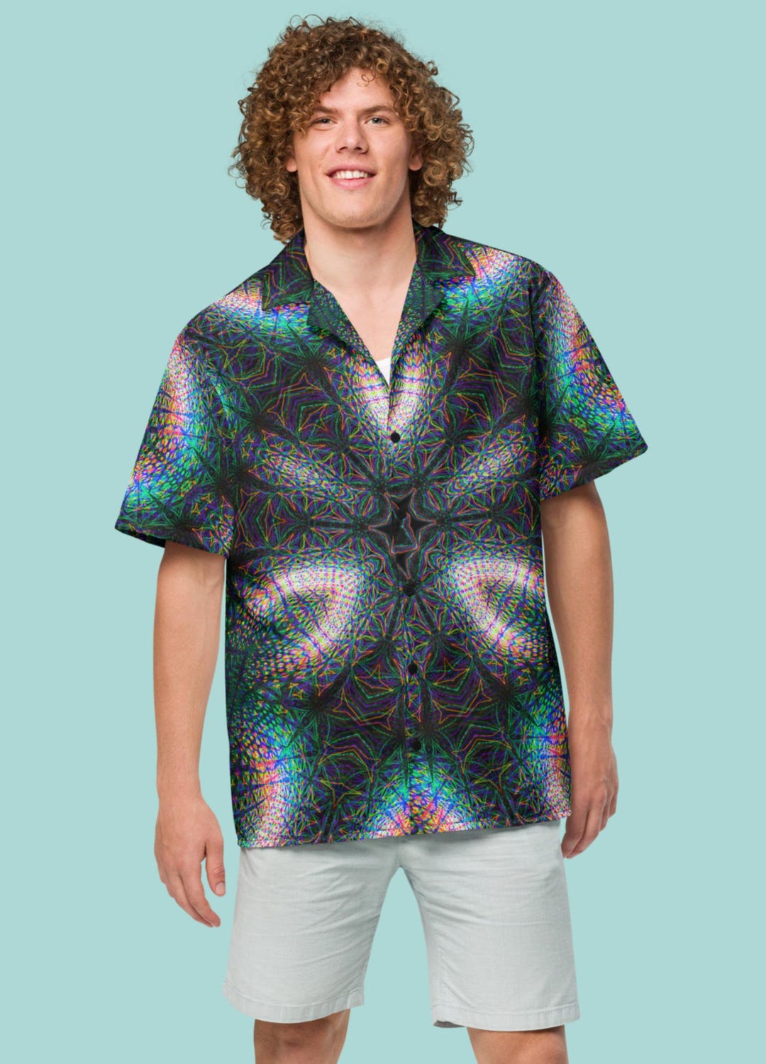 Trippy Sacred Geometry Shirt, Psychedelic Neon Button-up, Rave Festival ...
