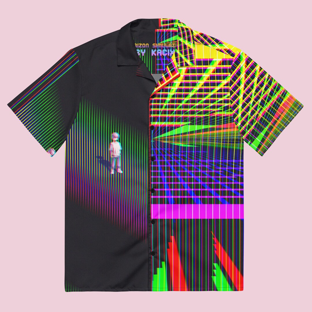 Neon Synthwave Button up Shirt Retro Trippy Button Down Shirt 80s ...