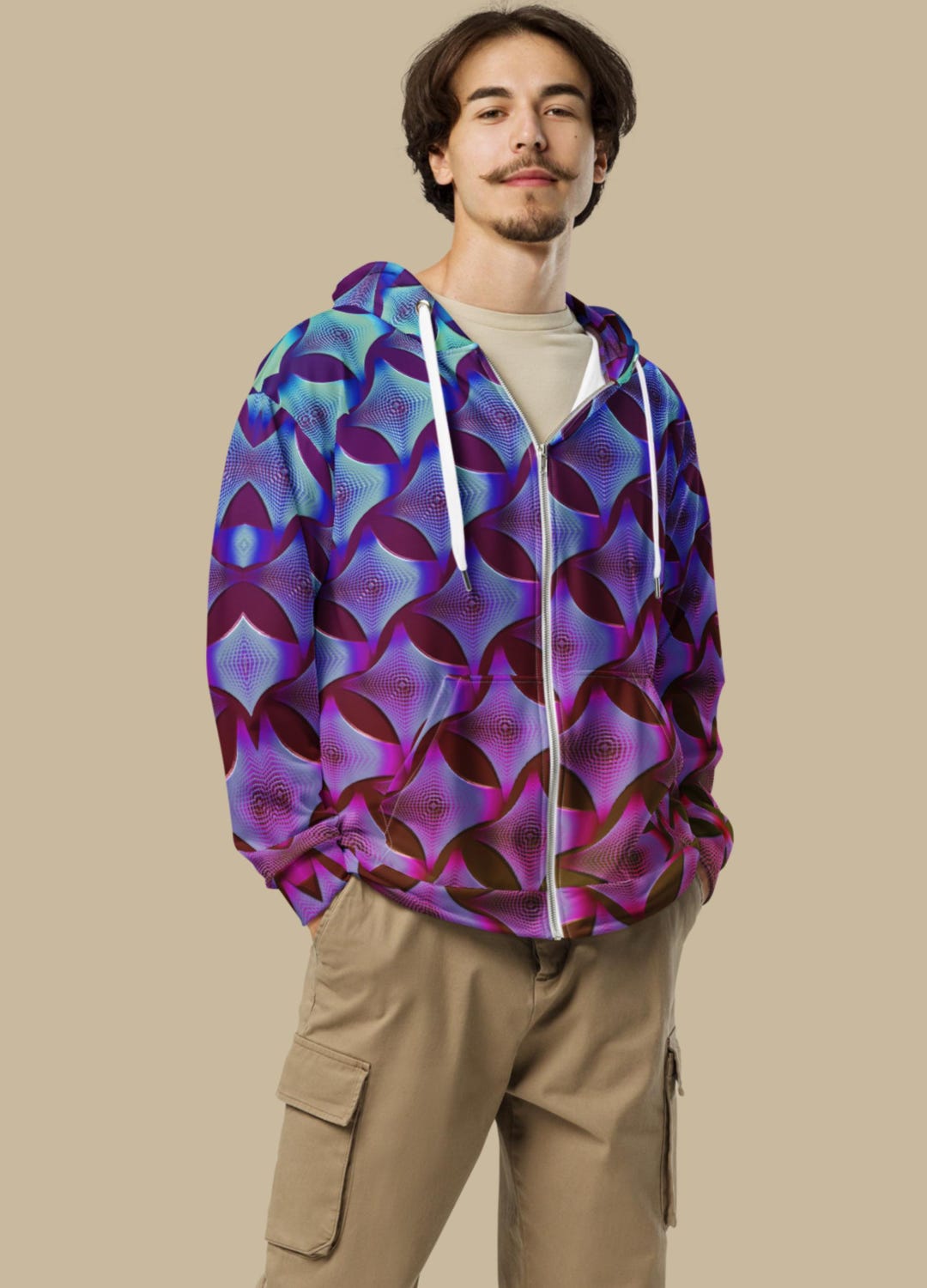 Cyberpunk Techwear Zip up Hoodie, Futuristic Rave Jacket, Neon Gradient ...