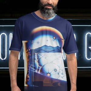 Space Astronaut Shirt, Blue Gold Futuristic Cyber T-shirt, AOP Techno ...