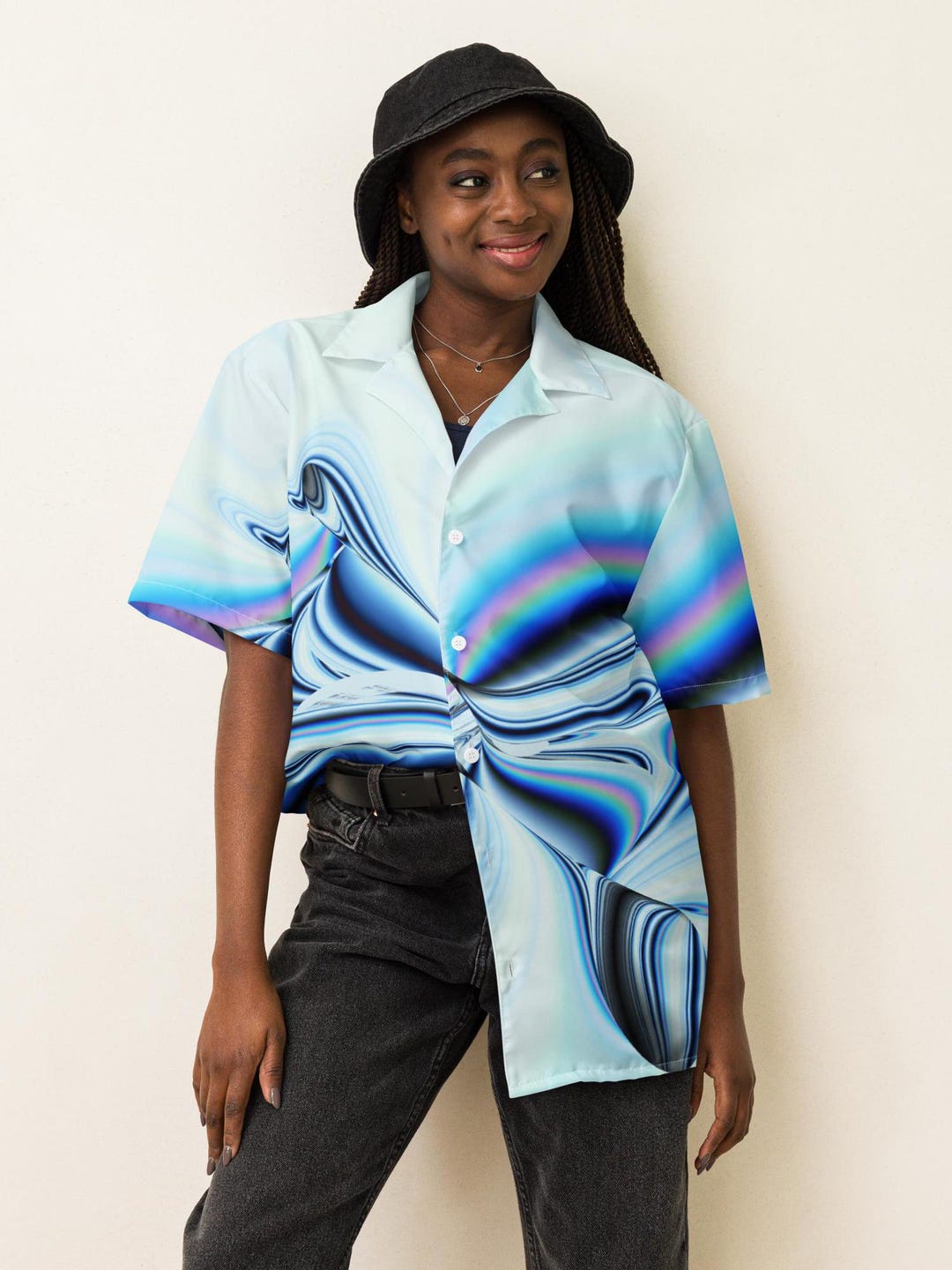 Trippy Minimalist Button up Shirt, Dreamcore Rainbow Button Down ...