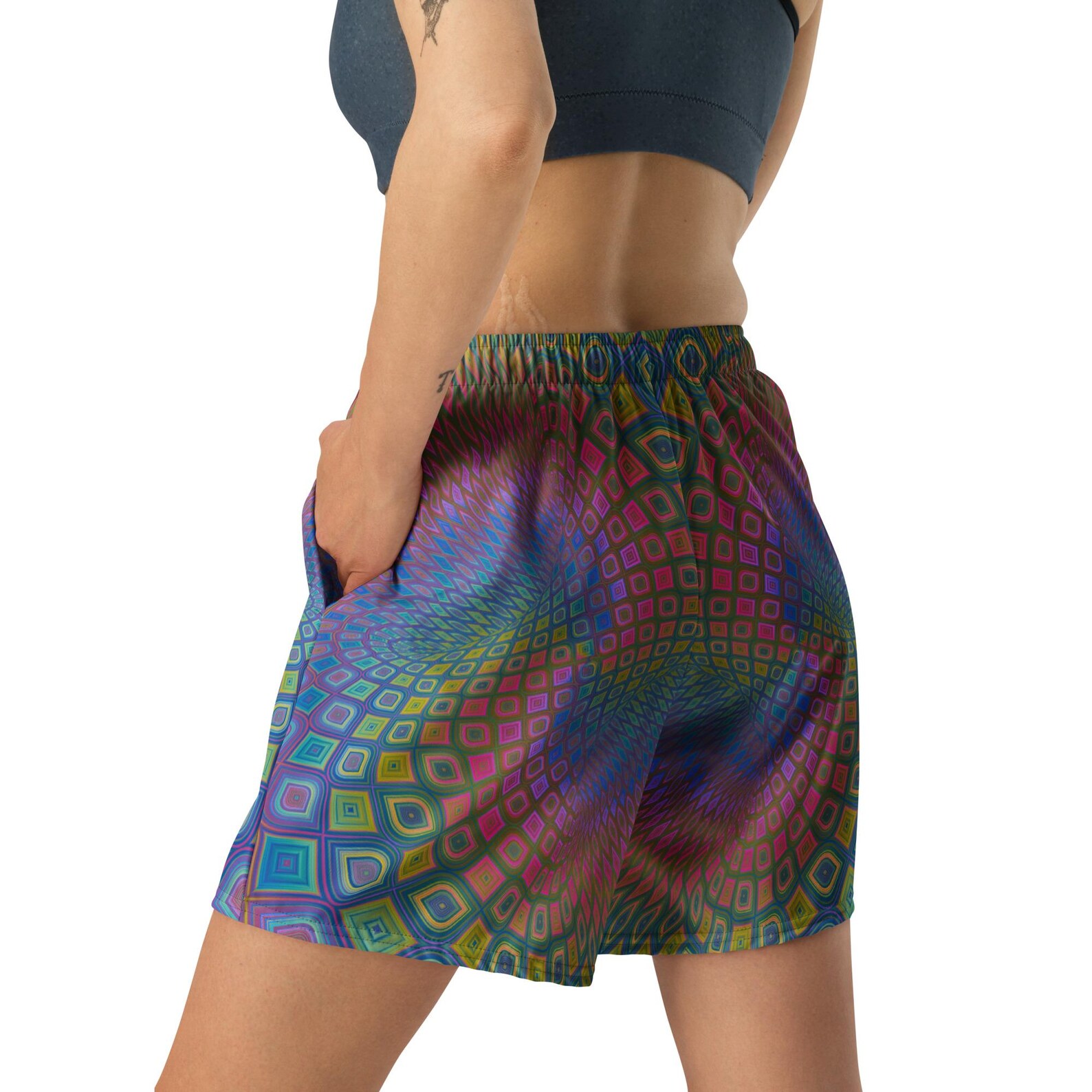 Psychedelic Trippy Grid Shorts, Dark Fractal Festival Trunks, Retro ...