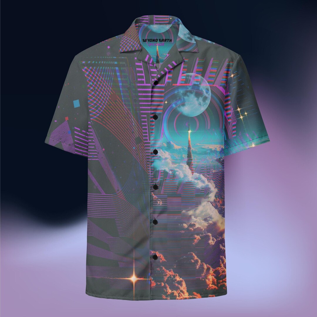 Cyberpunk Hawaiian Shirt Space Button up Shirt Techwear Moon Shirt ...