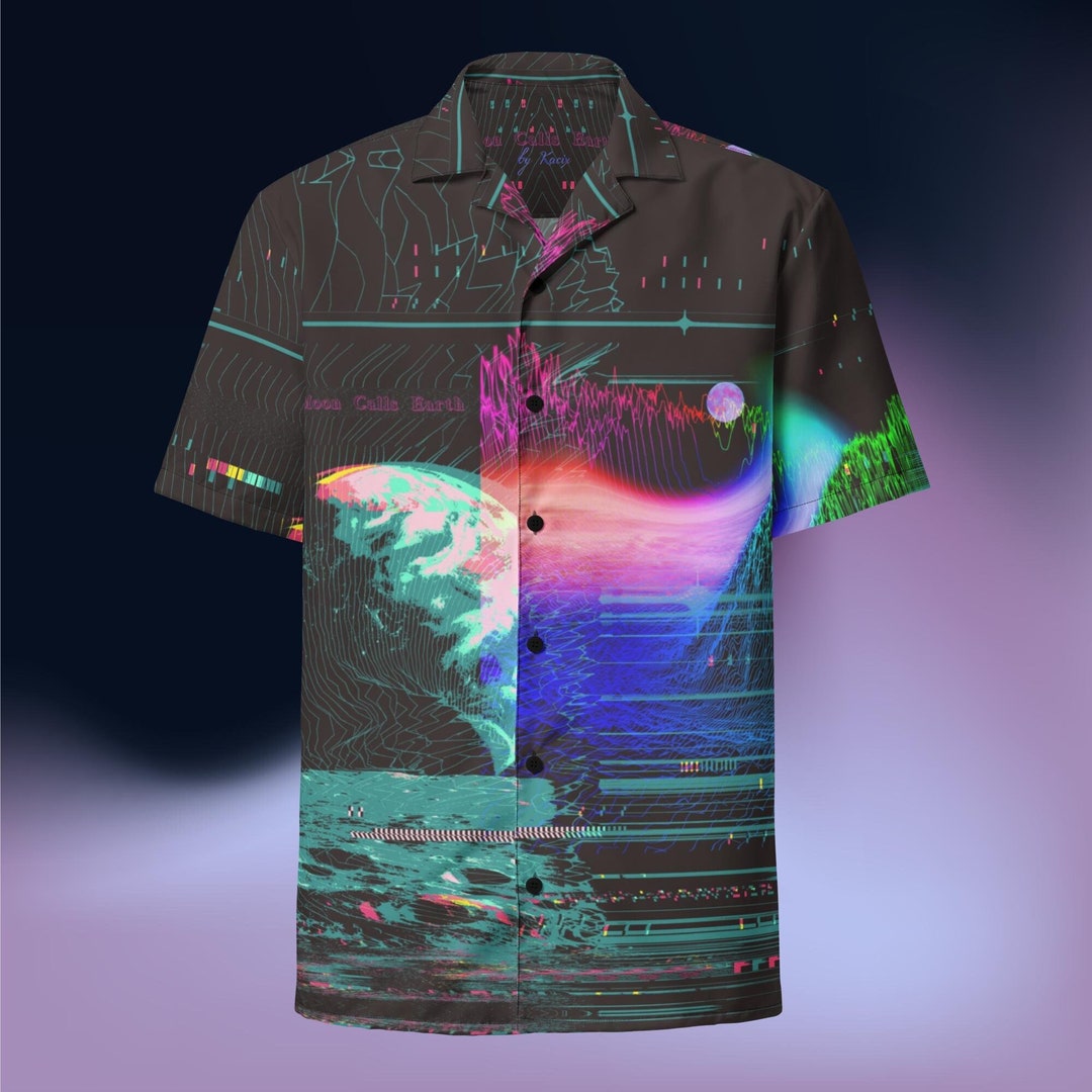 Space Rave Button Down Shirt Synthwave Cyberpunk Moon Button up Shirt ...