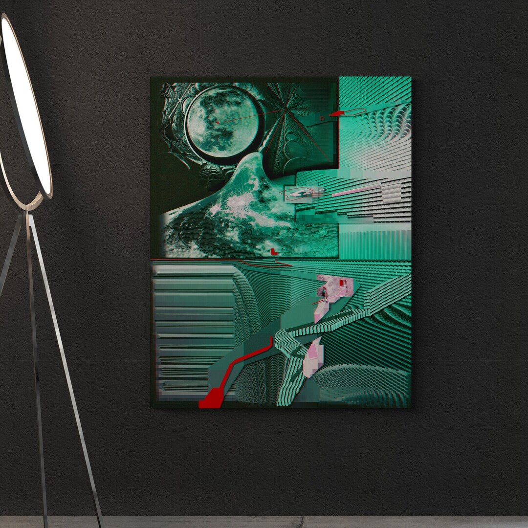 Cyberpunk Moon Poster, Contemporary Art Abstract Geometric Wall Art ...