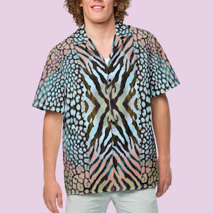 Trippy Jungle Hawaiian Shirt, Wild Animal Print Button up Shirt, Boho ...