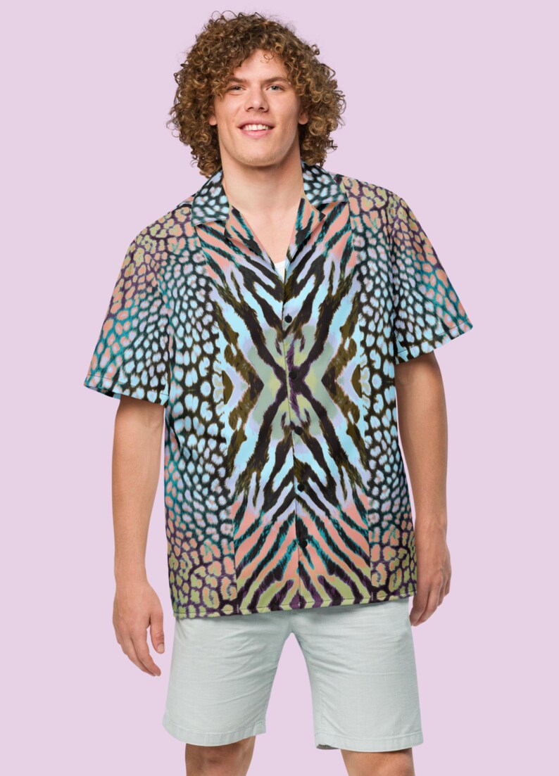 Trippy Jungle Hawaiian Shirt, Wild Animal Print Button up Shirt, Boho ...