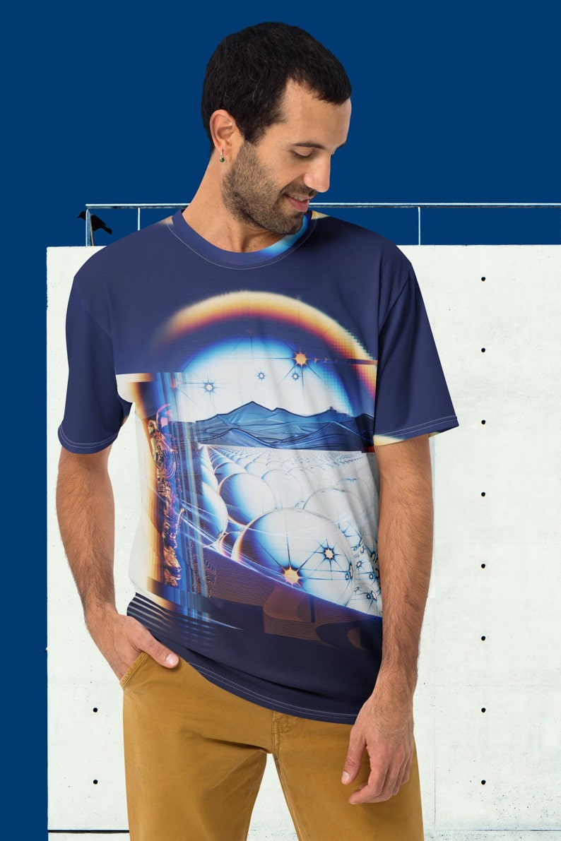 Space Astronaut Shirt, Blue Gold Futuristic Cyber T-shirt, AOP Techno ...