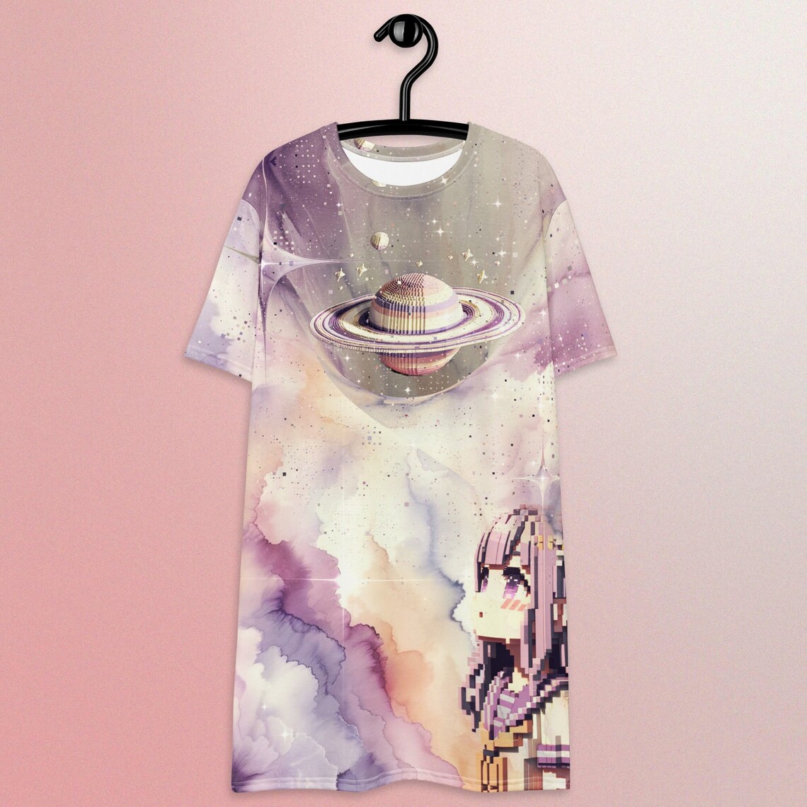 Pastel Manga Tshirt Dress Saturn Geek Space Lover Gift Midi Shirt Dress ...