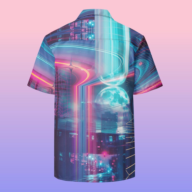 Cyberpunk Hawaiian Shirt Neon Vaporwave Button up Shirt Futuristic ...