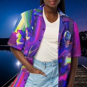 Synthwave EDM Neon Button up Shirt Cyber Techno Button Down Shirt ...