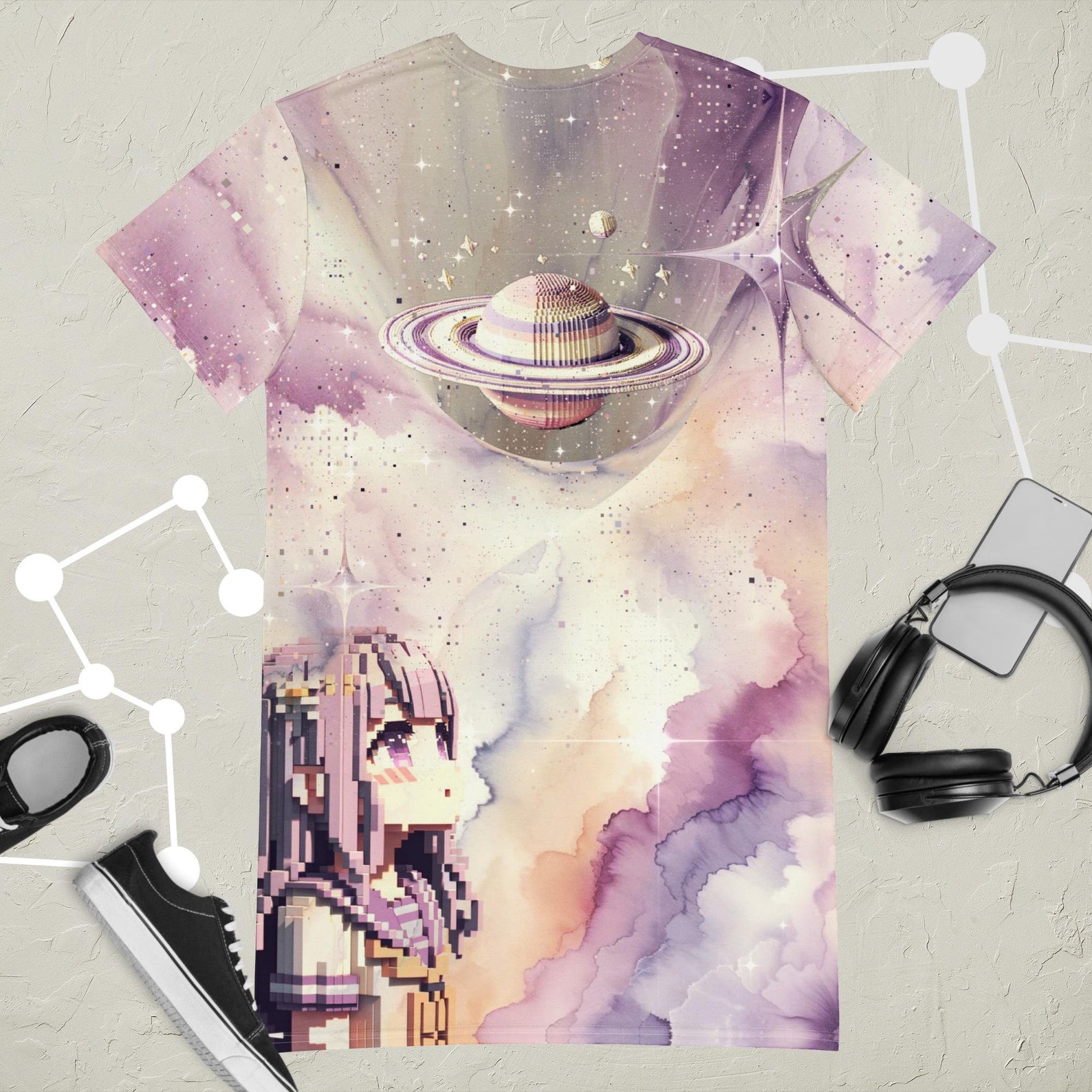 Pastel Manga Tshirt Dress Saturn Geek Space Lover Gift Midi Shirt Dress ...