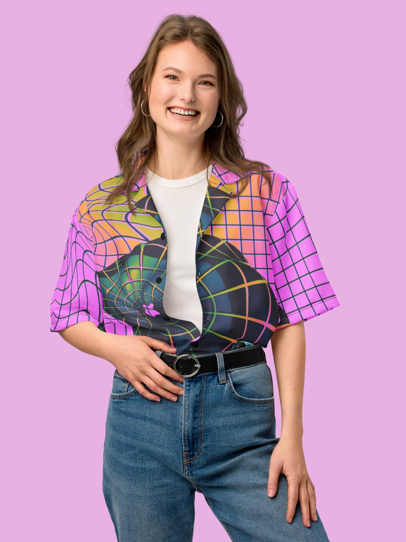 Pink Frutiger Aero Button up Shirt, Webcore Vaporwave Hawaiian Shirt ...
