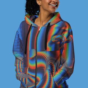Holographic Illusion Full Zip up Hoodie Bold Workout Clothes Rave ...