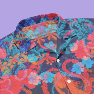 Trippy Octopus Hawaiian Shirt Floral Button Blouse Ocean Lover Button ...
